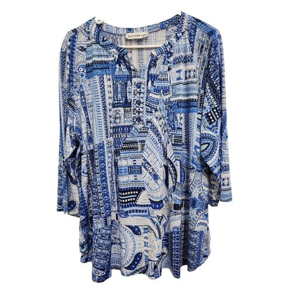 Southern Lady | Tops | Southern Lady Womens Tunic Top Sz X Blue White ...